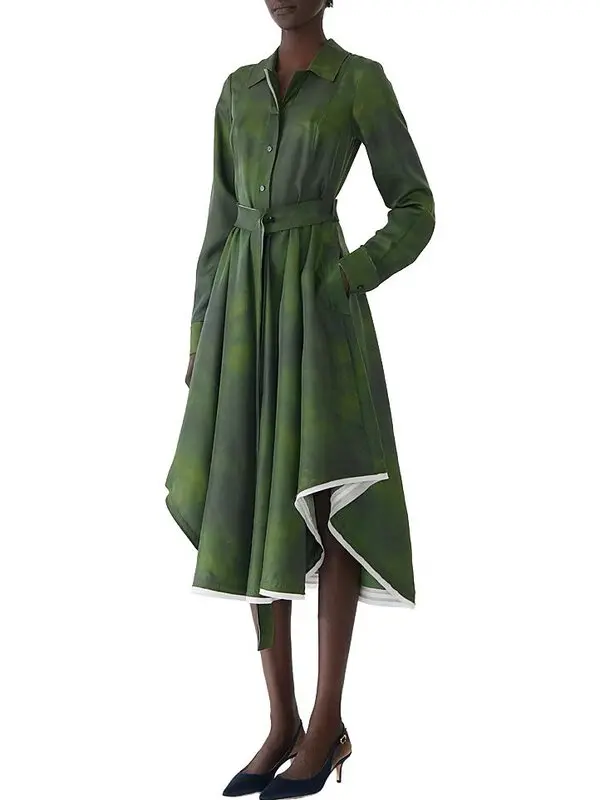 JASON WU Smudged Canvas Silk Shirtdress - Dark Fern