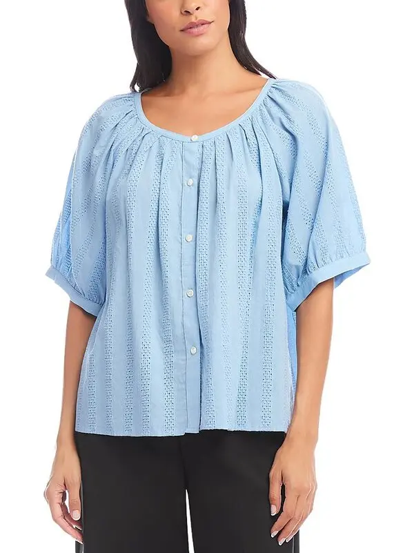Karen Kane Short Sleeve Embroidered Peasant Top - Lake