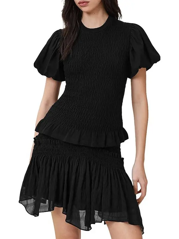 ALLSAINTS Dael Peplum Puff Sleeve Top - Black