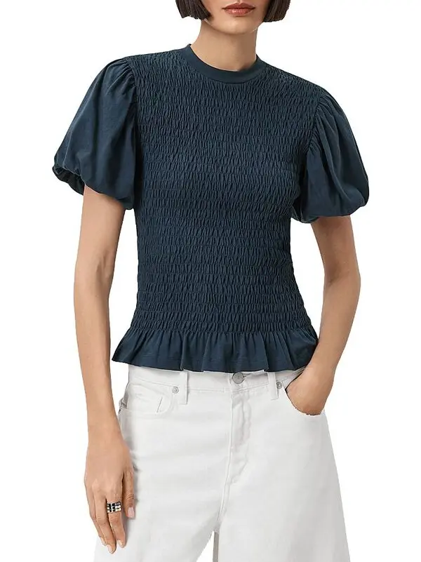 ALLSAINTS Dael Peplum Puff Sleeve Top - Midnight Blue