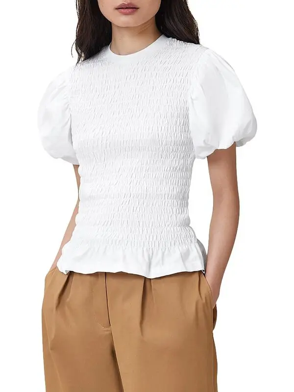 ALLSAINTS Dael Peplum Puff Sleeve Top - Optic White