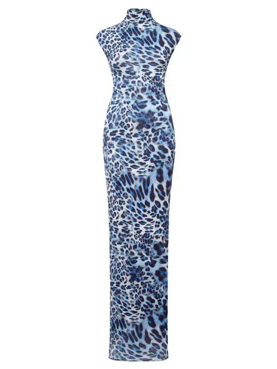 LUNA B Jasmine Dress - Printed Leopard Blue