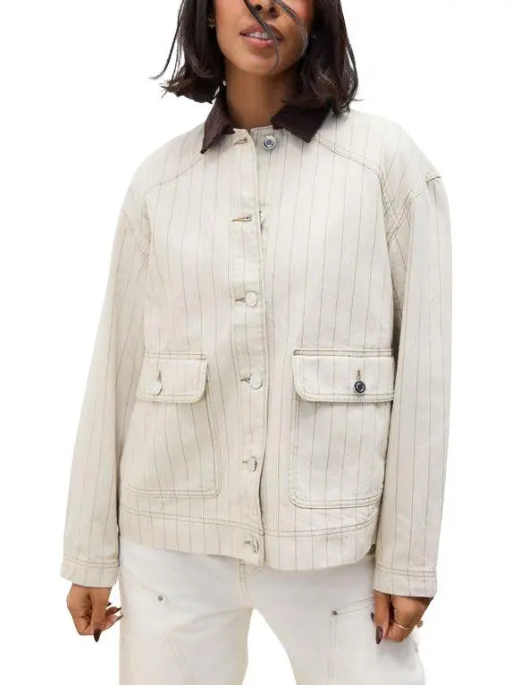 NEXT Corduroy Collar Stripe Twill Jacket - Neutral