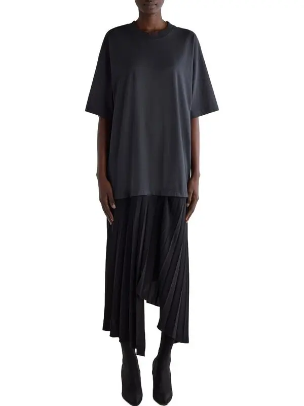 Balenciaga Tape Type Logo Pleated T-shirt Dress - 1000 Black