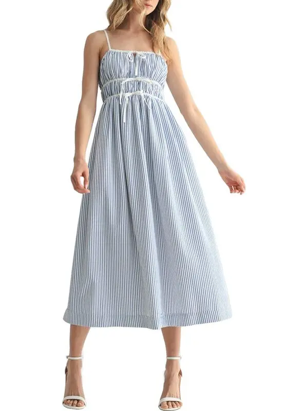 ALL IN FAVOR Stripe Cotton Blend Midi Dress - Blue Stripe
