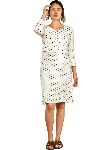 THE BSHIRT Striped 3/4 Sleeve Nursing Dress - Cream/black Spots
