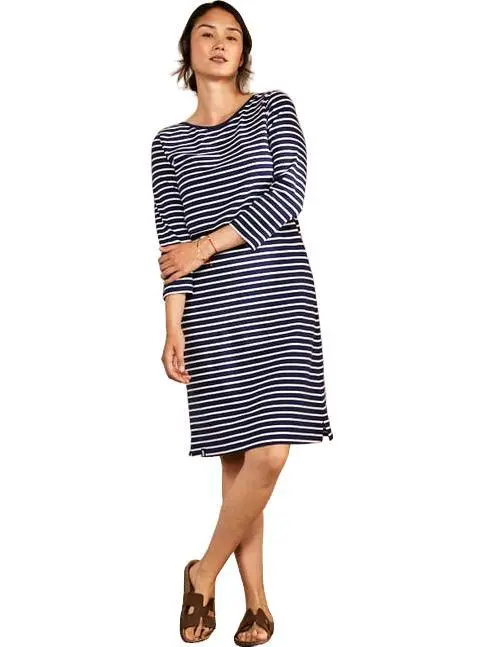THE BSHIRT Striped 3/4 Sleeve Nursing Dress - Navy/white Stripe