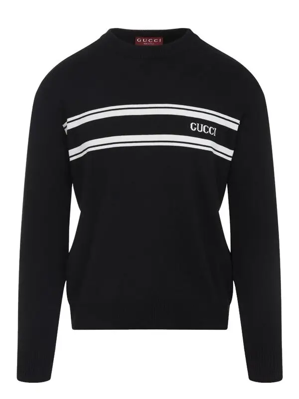 Gucci Striped Logo Inlay Sweater - Black