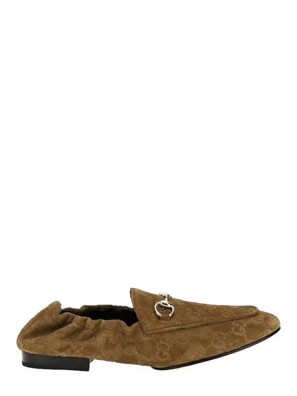Gucci Gg Embossed Suede Loafers With Horsebit Detail - Brown