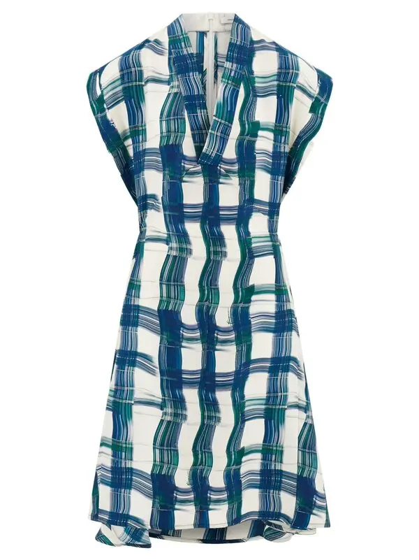 FERRAGAMO Stylized Tartan Print Dress - Blue