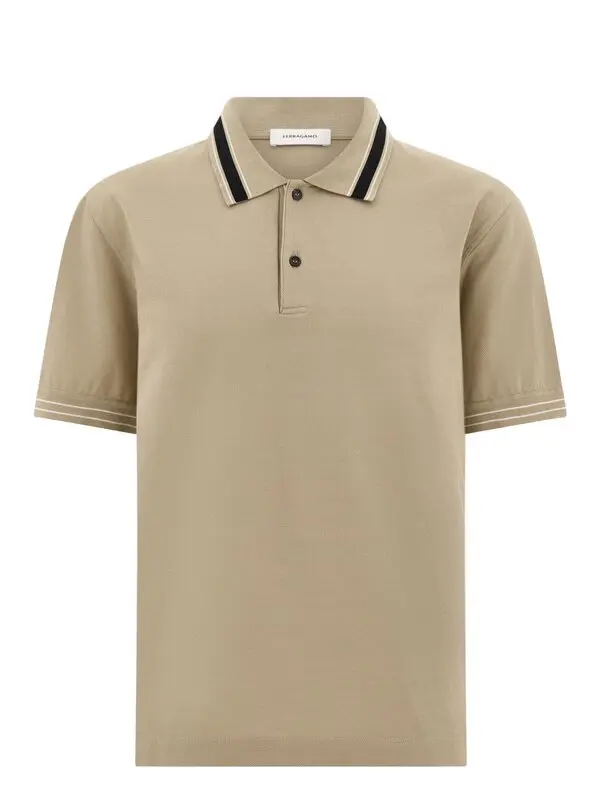 FERRAGAMO Short Sleeve Polo Shirt - Beige
