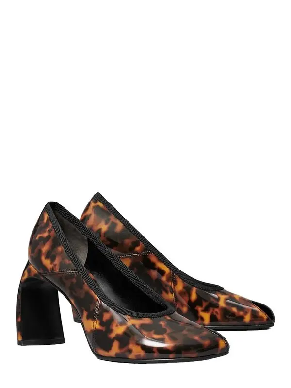 Tory Burch Sculptural Heel Peep-toe Pumps - Tortoiseshell