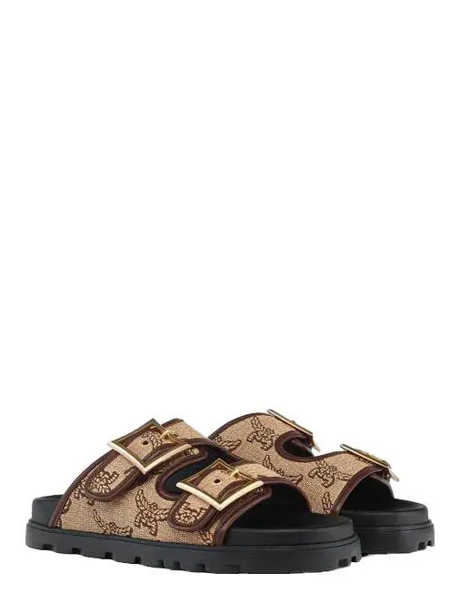 Mcm Lauretos Raffia Jacquard Sandals - Beige