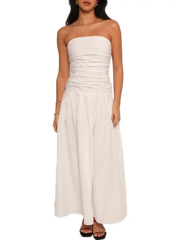 PETAL & PUP Nell Strapless Cotton Maxi Dress - White