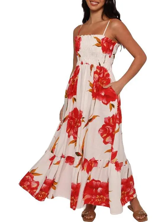 PETAL & PUP Floral Print Smocked Tiered Maxi Dress - Scarlet Rose