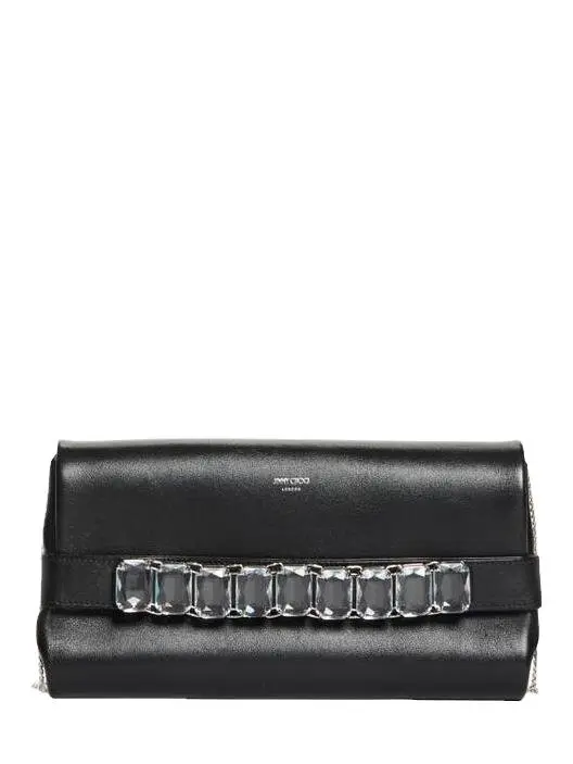 JIMMY CHOO Kya Crystal Embellished Clutch - Black/ Crystal