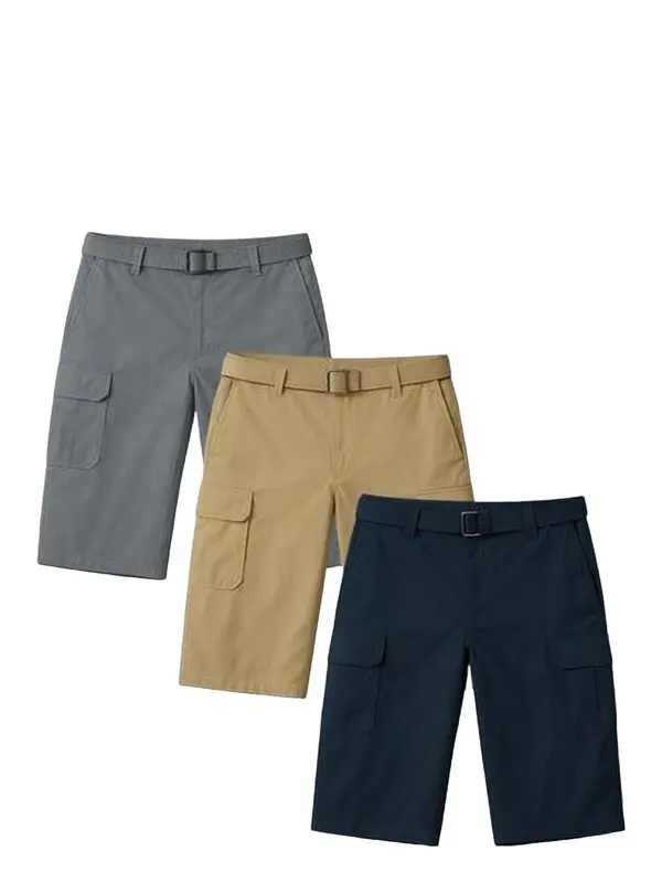 BENBEN 3-pack Belted Cargo Shorts - Grey/navy/khaki