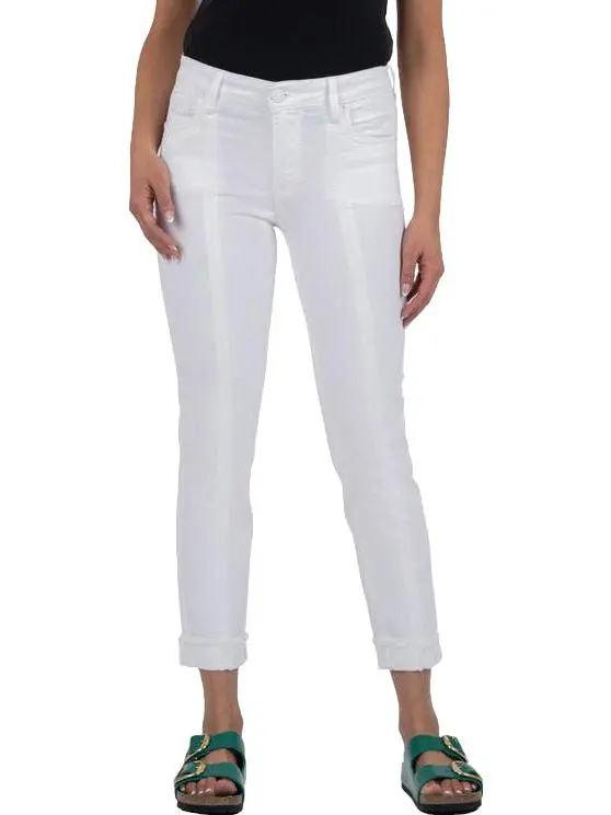 Kut From The Kloth Amy Frayed Seamed Low Rise Crop Slim Straight Leg Jeans - Optic White