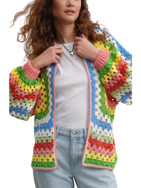 NEXT Batwing Crochet Cardigan - Blue/ Pink Multicolor