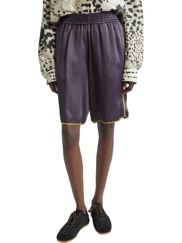 Dries Van Noten Contrast Trim Satin Shorts - Dark Purple