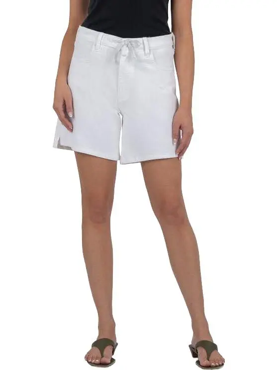 Kut From The Kloth Mid-thigh Denim Shorts With Drawstring Waist - Optic White
