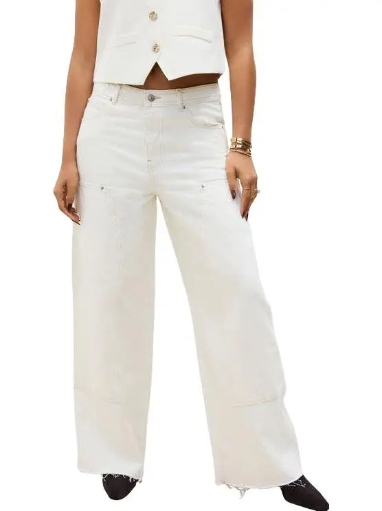 NEXT Raw Hem Wide Leg Carpenter Jeans - Neutral