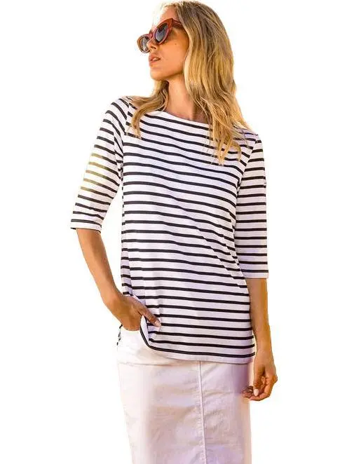 Saint James Phare Boatneck Striped Tunic - White/navy