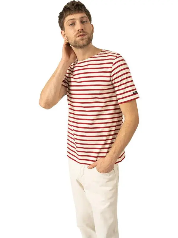 Saint James Levant Moderne Breton Stripe Short Sleeve Shirt - Ecru/maroon