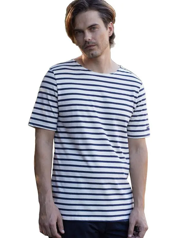 Saint James Levant Moderne Breton Stripe Short Sleeve Shirt - Ecru/navy