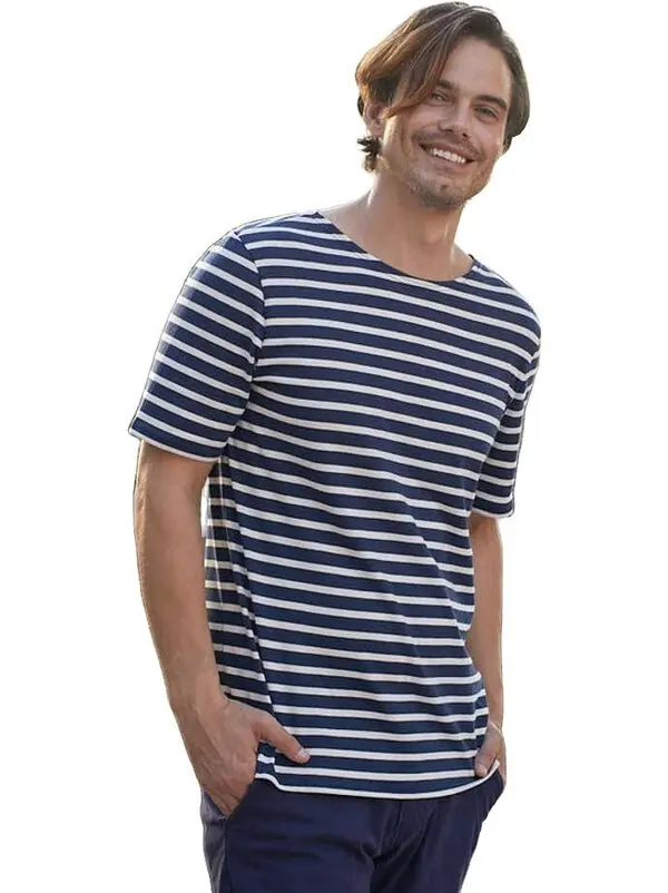 Saint James Levant Moderne Breton Stripe Short Sleeve Shirt - Navy/ecru