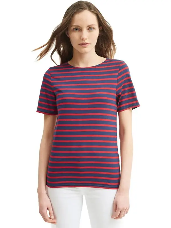 Saint James Levant Moderne Breton Stripe Short Sleeve Shirt - Navy/red