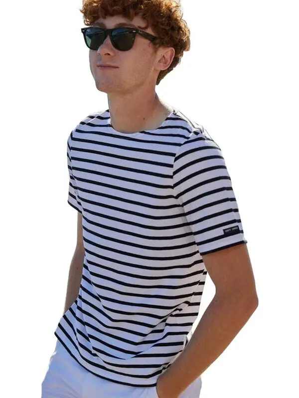 Saint James Levant Moderne Breton Stripe Short Sleeve Shirt - White/black