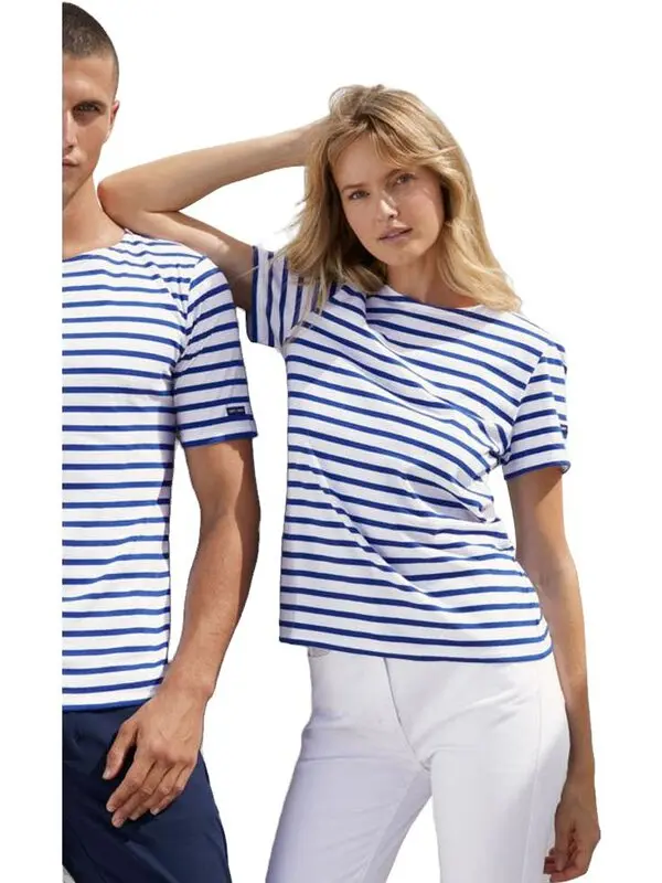 Saint James Levant Moderne Breton Stripe Short Sleeve Shirt - White/royal Blue