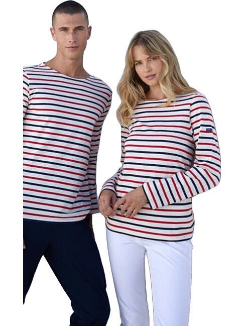Saint James Minquiers Moderne Striped Shirt - Ecru/navy/red