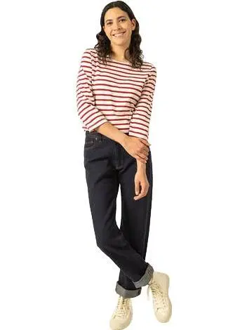 Saint James Galathee Ii 3/4 Sleeve Breton Striped Top - Ecru/maroon