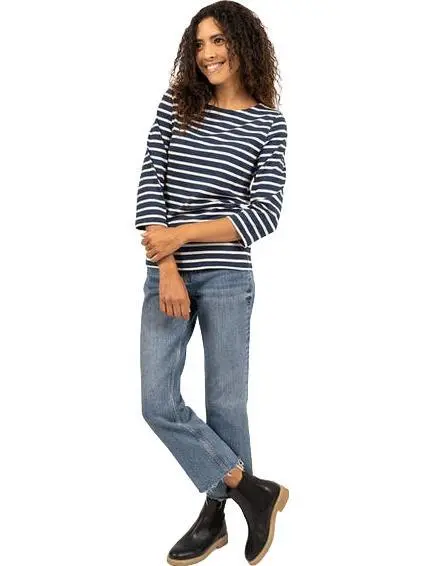 Saint James Galathee Ii 3/4 Sleeve Striped Top - Navy/ecru