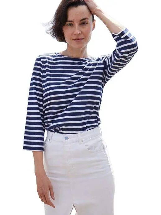 Saint James Galathee Ii 3/4 Sleeve Striped Top - Navy/white