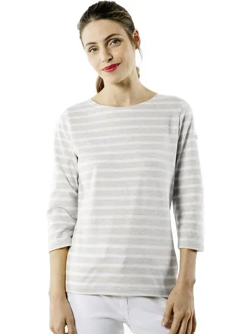 Saint James Galathee Ii 3/4 Sleeve Striped Top - Oatmeal/white