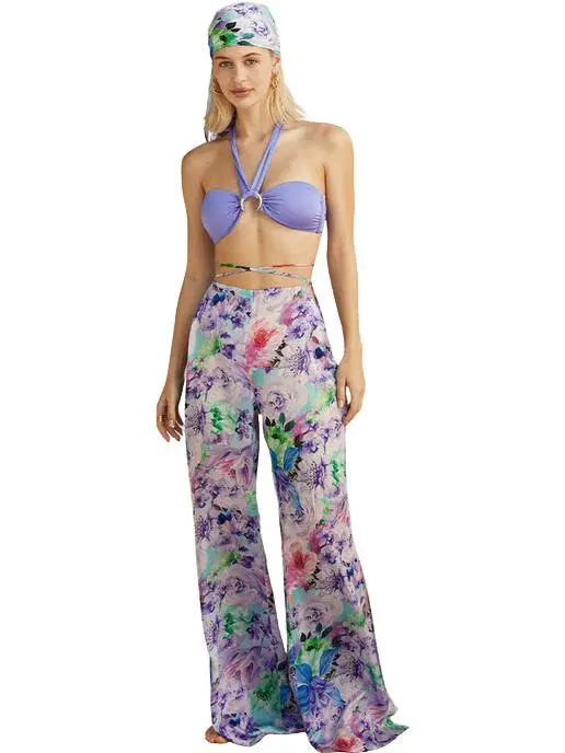 LUNA B Floral Elegant Pants - Floral Purple