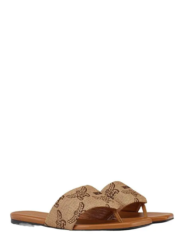 Mcm Lauretos Raffia Jacquard Flat Sandals - Beige