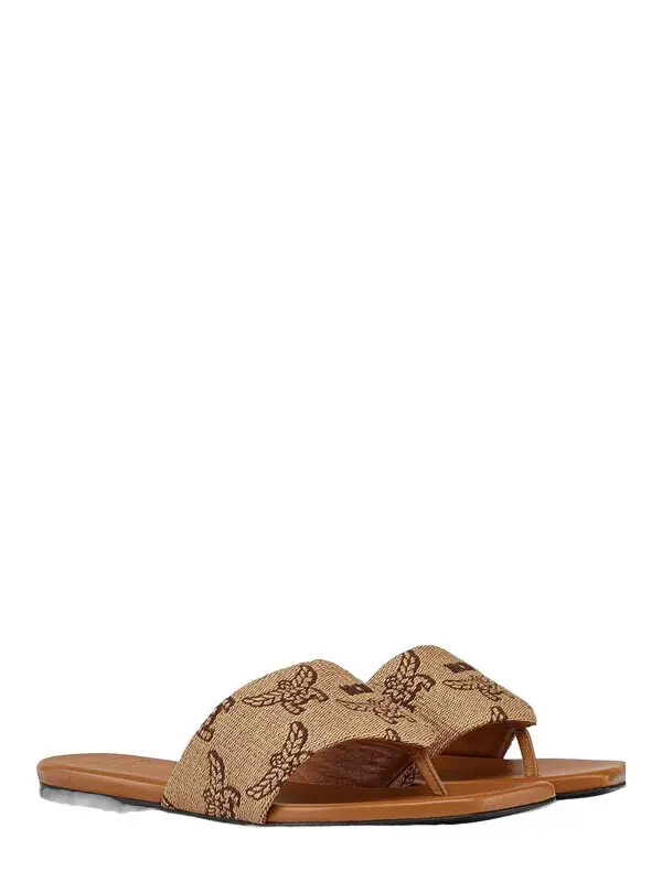 Mcm Lauretos Raffia Jacquard Flat Sandals - Beige