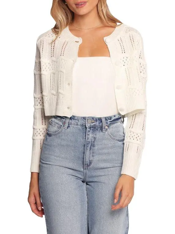 PETAL & PUP Pointelle Knit Crop Cardigan - White