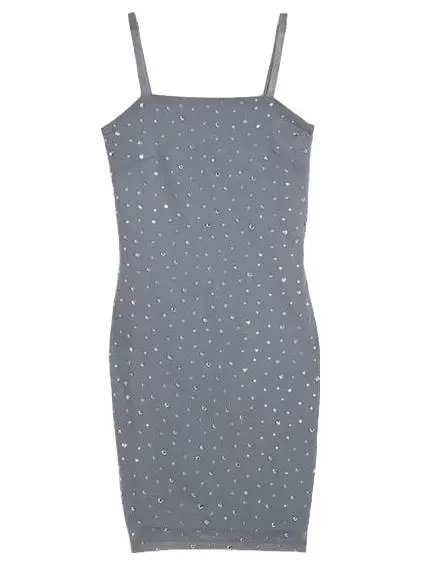 THEME Brooke Rhinestone Mesh Dress - Silver