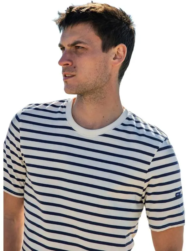 Saint James Plouiderbreton Crew Neck T-shirt - Ecru/navy