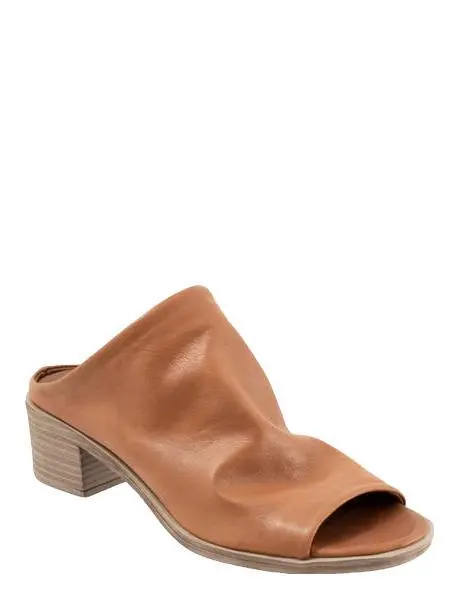 BUENO Leather Block Heel Slide Sandals - Dark Tan
