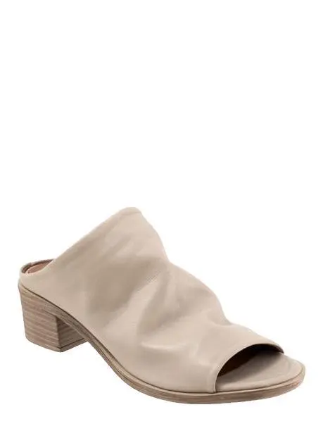 BUENO Leather Block Heel Slide Sandals - Light Grey