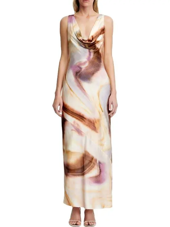 Significant Other Lacey Abstract Print Satin Maxi Dress - Copper Watercolour