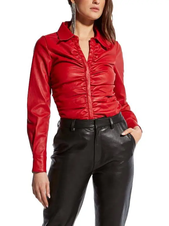 AS By DF Stretch Leather Blouse - Coco Red