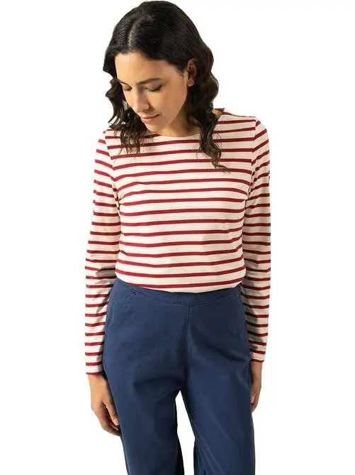 Saint James Minquidame Breton Long Sleeve Striped Shirt - Ecru/maroon