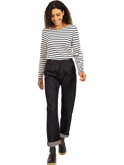 Saint James Minquidame Breton Long Sleeve Striped Shirt - Ecru/navy